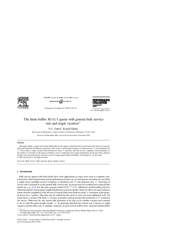 Pdf The Finite Buffer Mg1 Queue With General Bulk Service Rule And