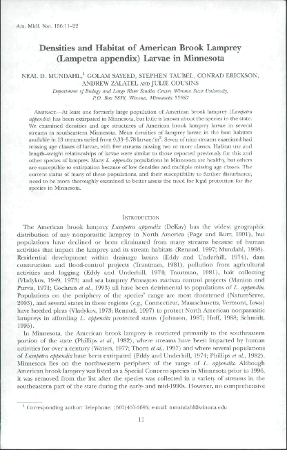 (PDF) Densities and Habitat of American Brook Lamprey (Lampetra ...