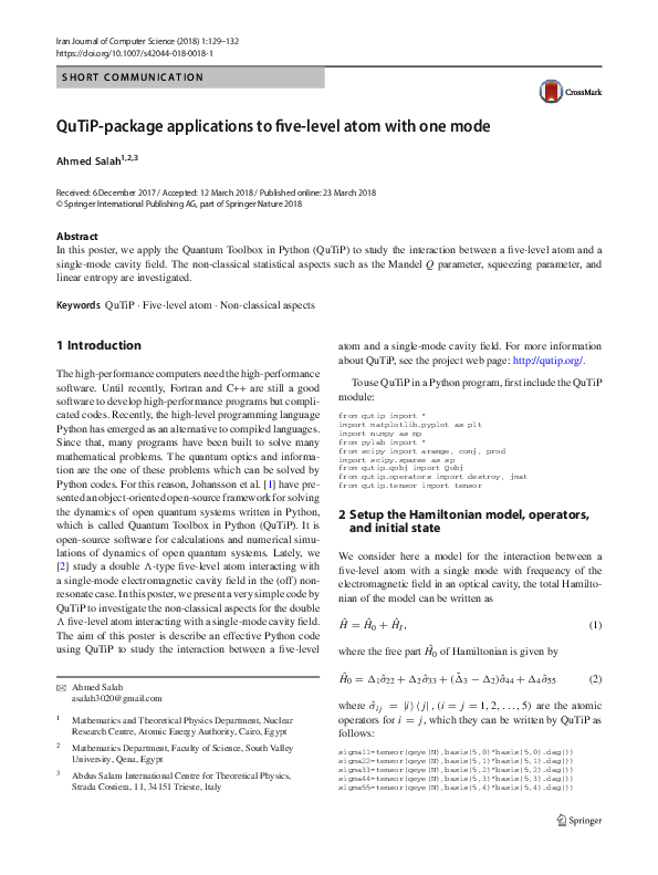 Pdf Qutip Package Applications To Five Level Atom With One Mode