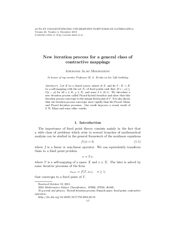 (PDF) New iteration process for a general class of contractive mappings