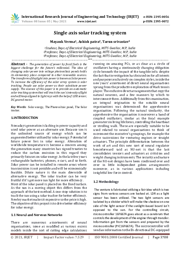 (PDF) IRJET-Single axis solar tracking system
