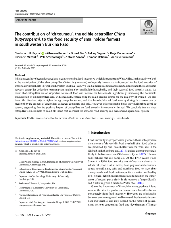 (PDF) The contribution of ‘chitoumou’, the edible caterpillar Cirina ...