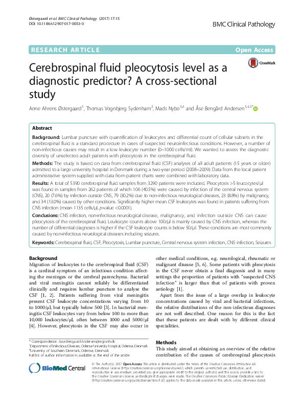(PDF) Cerebrospinal fluid pleocytosis level as a diagnostic predictor ...