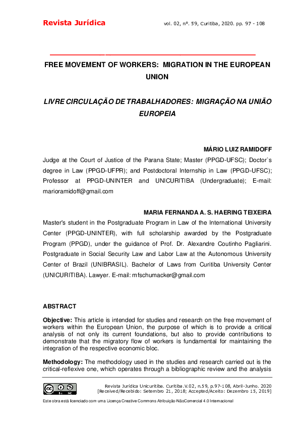 (PDF) Free Movement of Workers: Migration in the European Union