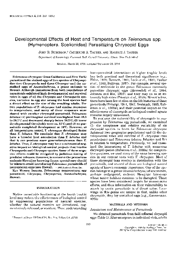 (PDF) Developmental Effects of Host and Temperature on Telenomus spp ...
