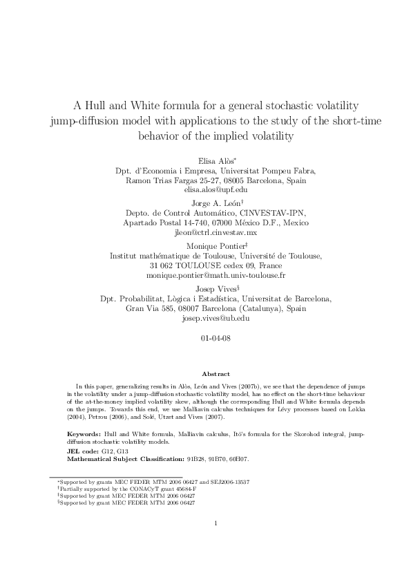 (PDF) A Hull and White formula for a general stochastic volatility jump ...