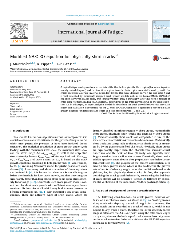 (PDF) Modified NASGRO equation for physically short cracks