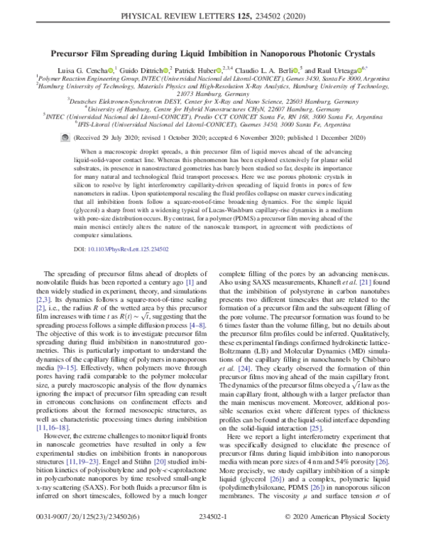 (PDF) Precursor Film Spreading during Liquid Imbibition in Nanoporous ...