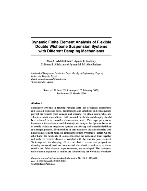 (PDF) Dynamic Finite Element Analysis of Flexible Double Wishbone Suspension Systems with ...