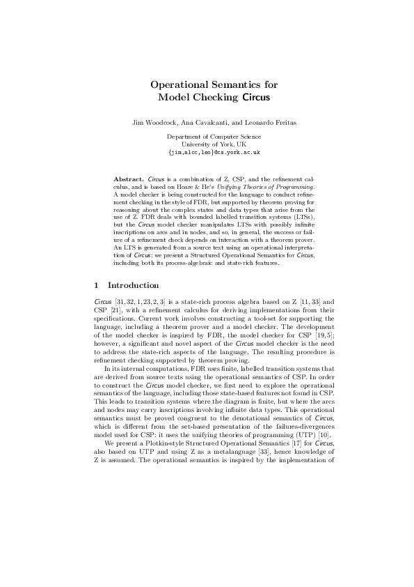 (PDF) Operational semantics for model checking circus
