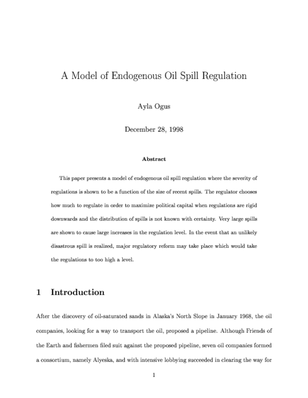 (PDF) A Model of Endogenous Oil Spill Regulation