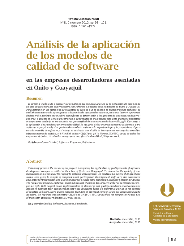 (PDF) Análisis de la aplicación de los modelos de calidad de software en las empresas ...