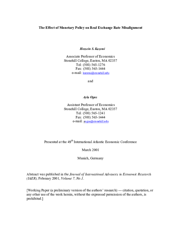 (PDF) The effect of monetary policy on real exchange rate misalignment