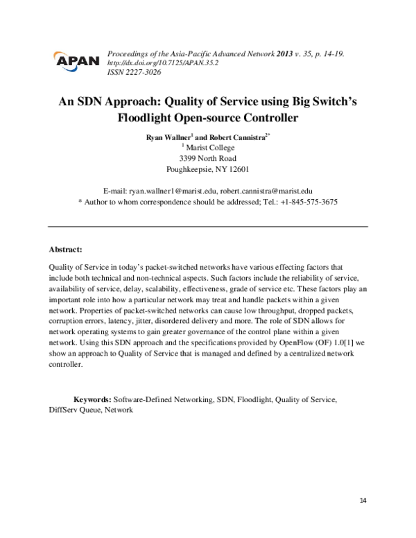 (PDF) An SDN Approach: Quality of Service using Big Switch’s Floodlight Open-source Controller