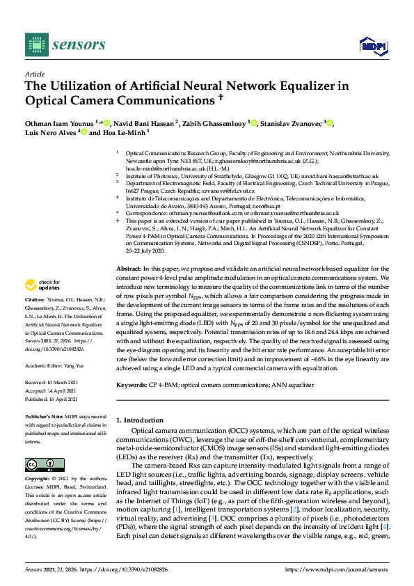 (PDF) The Utilization of Artificial Neural Network Equalizer in Optical Camera Communications