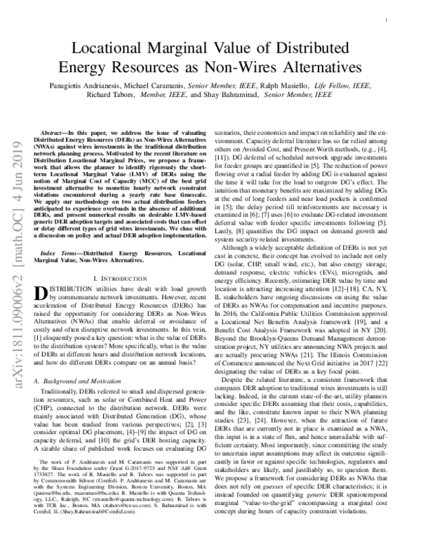 (PDF) Locational Marginal Value of Distributed Energy Resources as Non ...