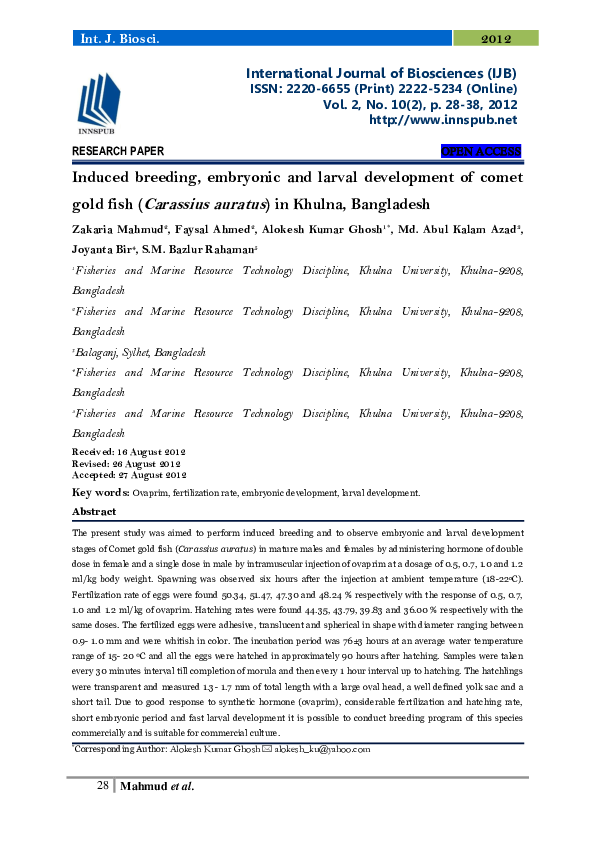 (PDF) Induced breeding, embryonic and larval development of comet gold ...