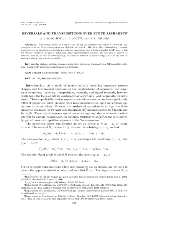 (PDF) Reversals and transpositions over finite alphabets