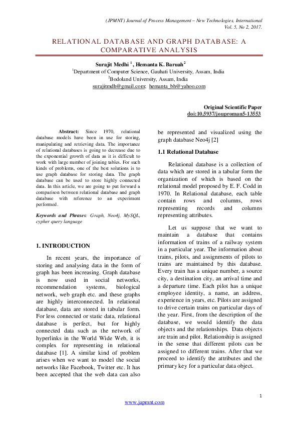 (PDF) Relational database and graph database: A comparative analysis