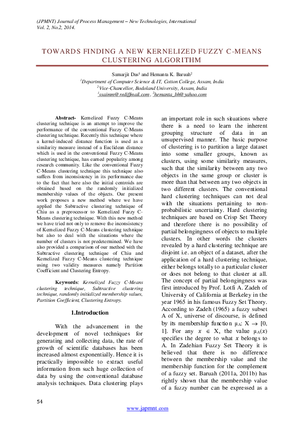 Pdf Towards Finding A New Kernelized Fuzzy C Means Clustering Algorithm Hemanta Baruah