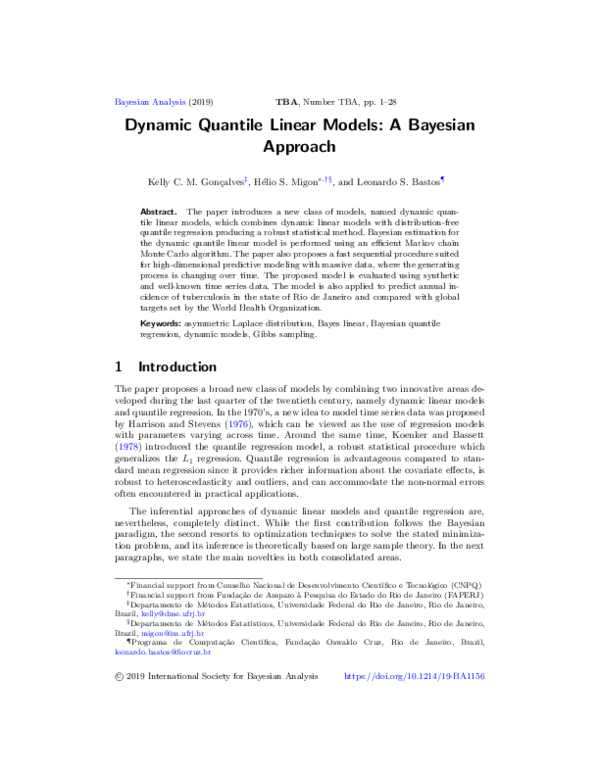 Pdf Dynamic Quantile Linear Models A Bayesian Approach