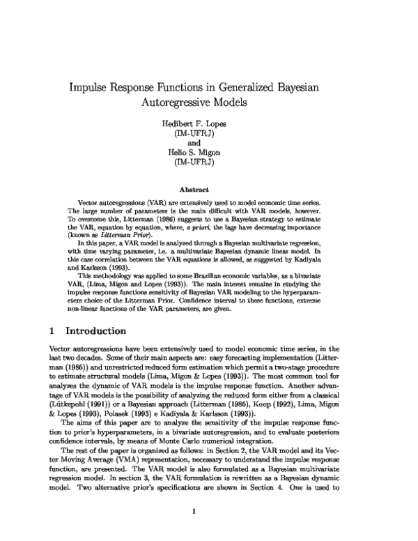 (PDF) Impulse Response Functions in Generalized Bayesian Autoregressive Models