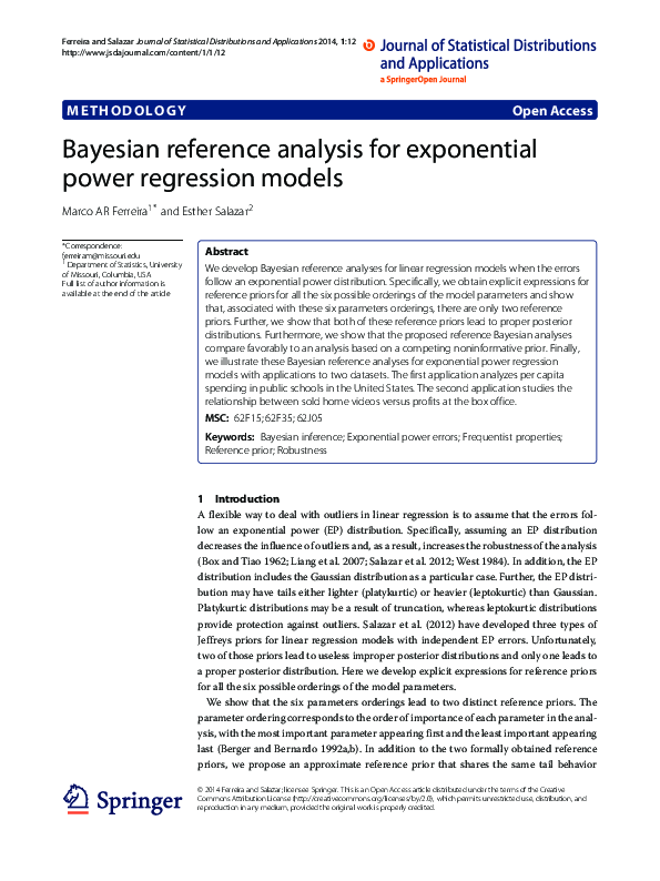 (PDF) Bayesian reference analysis for exponential power regression models