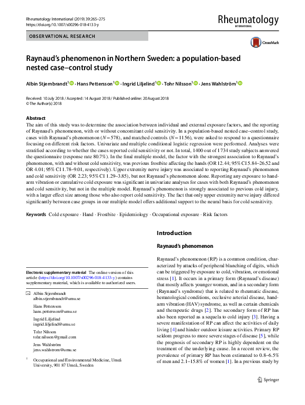 (PDF) Raynaud's phenomenon in Northern Sweden: a population-based ...
