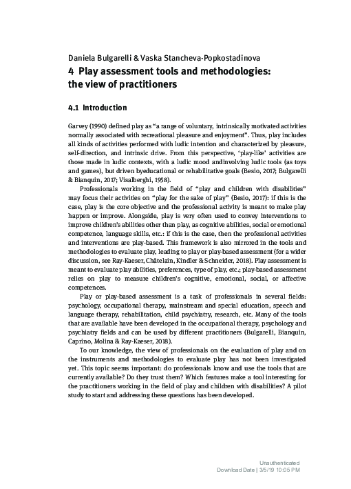 (PDF) 4 Play assessment tools and methodologies: the view of practitioners