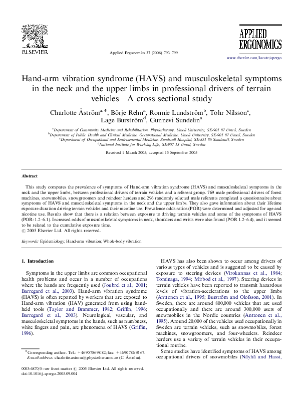 (PDF) Hand-arm vibration syndrome (HAVS) and musculoskeletal symptoms ...