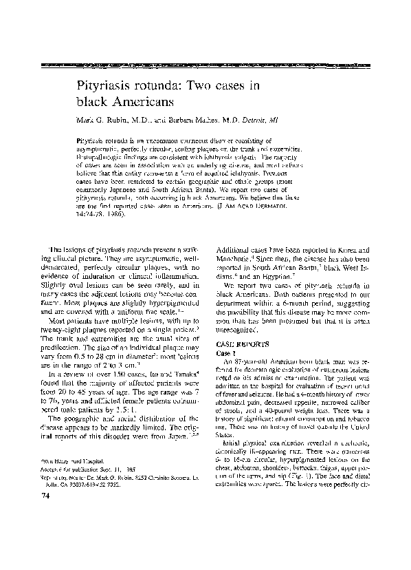 (PDF) Pityriasis rotunda: Two cases in black Americans