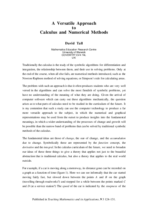 (PDF) A Versatile Approach to Calculus and Numerical Methods