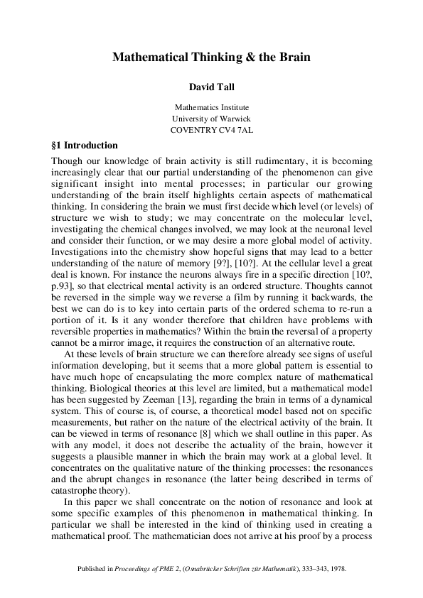 (PDF) Mathematical Thinking & the Brain