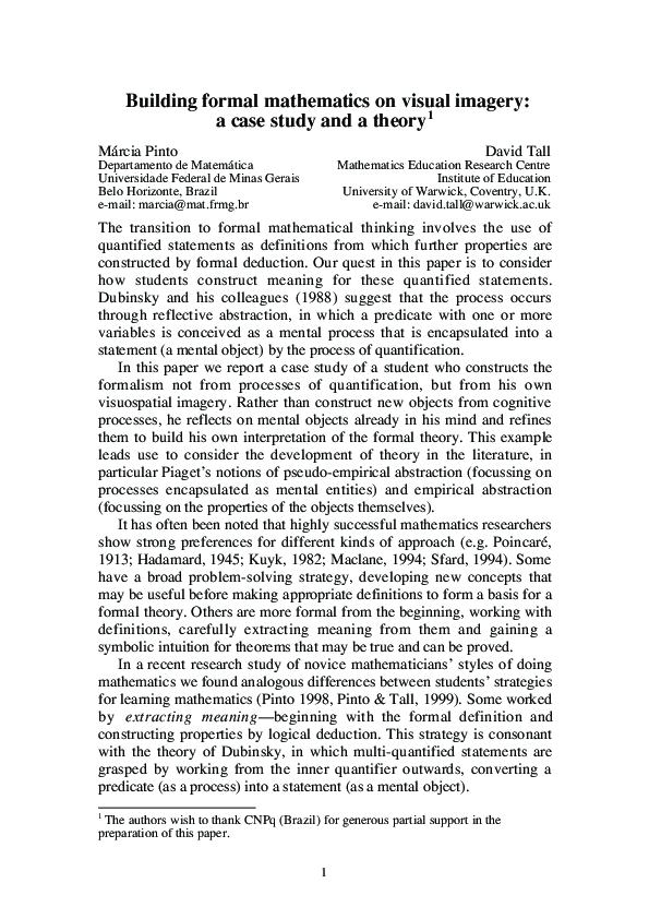 (PDF) Building formal mathematics on visual imagery: A case study and a ...