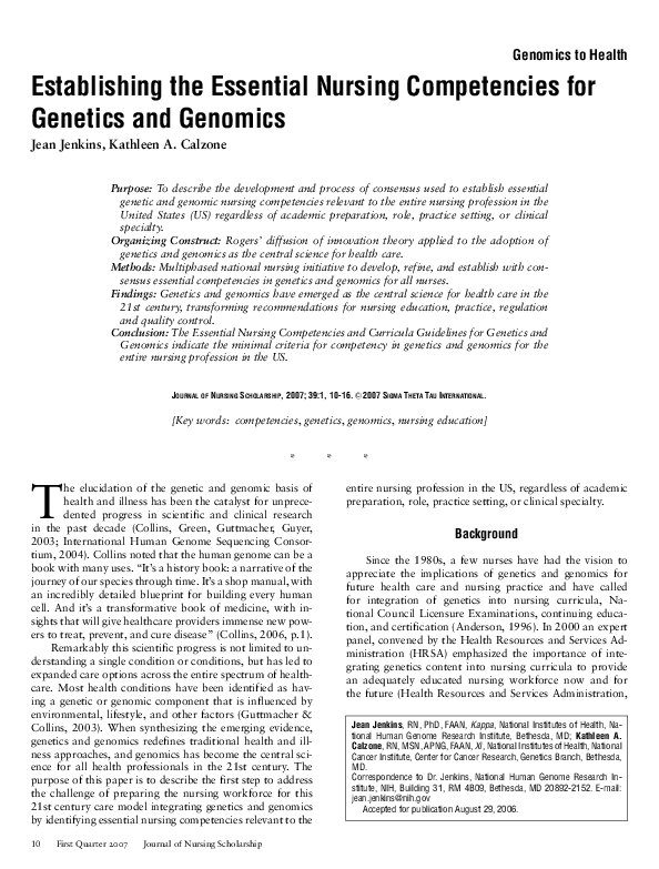 (PDF) Establishing the Essential Nursing Competencies for Genetics and ...