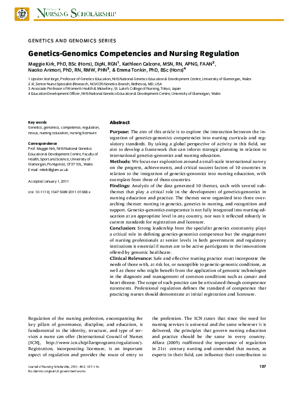 (PDF) Genetics-Genomics Competencies and Nursing Regulation