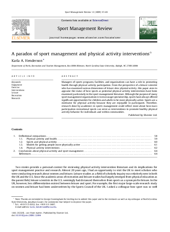 (PDF) A paradox of sport management and physical activity interventions