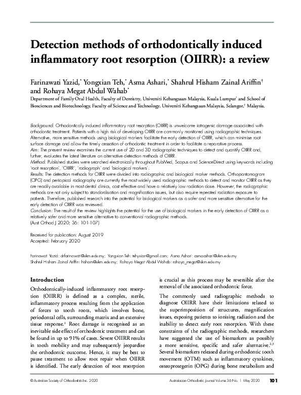 (PDF) Detection methods of orthodontically induced inflammatory root resorption (OIIRR): a review