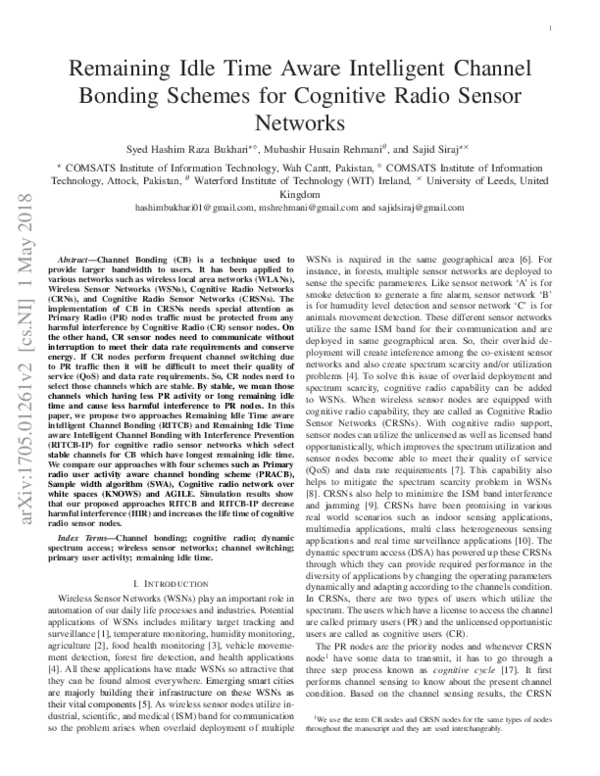 (PDF) Remaining idle time aware intelligent channel bonding schemes for cognitive radio sensor ...