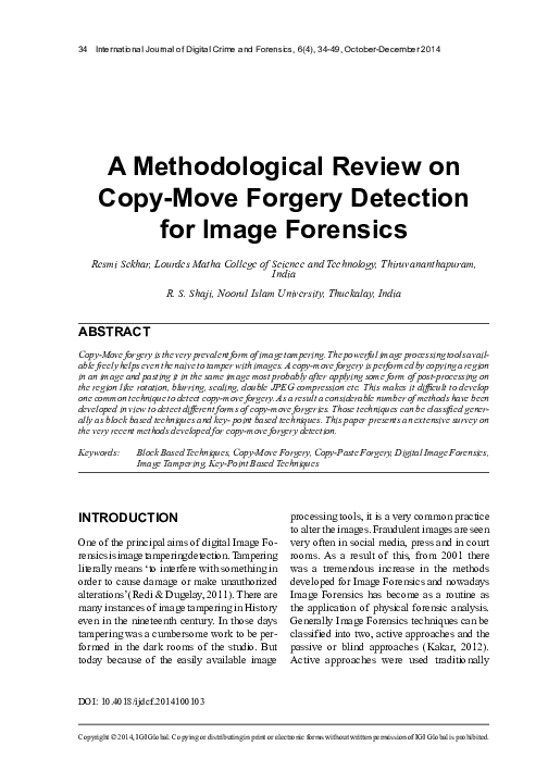(PDF) A Methodological Review on Copy-Move Forgery Detection for Image ...