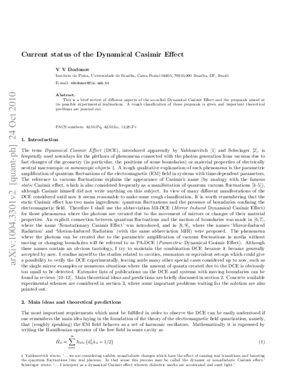 (PDF) Current status of the dynamical Casimir effect