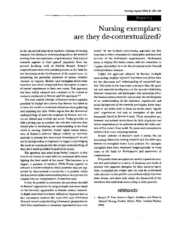 (PDF) Nursing exemplars: are they de-contextualized?