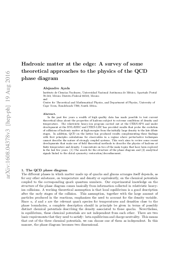 (PDF) Hadronic matter at the edge: A survey of some theoretical ...