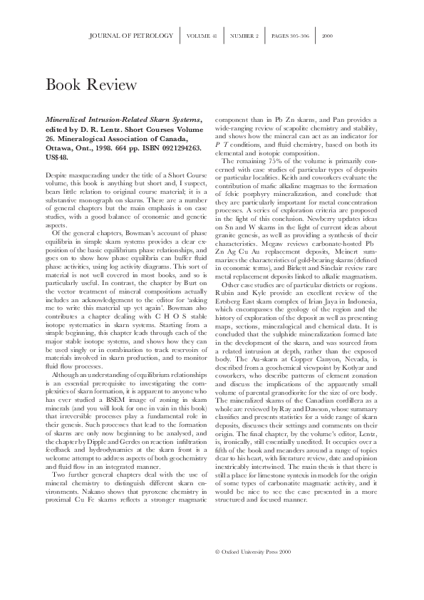 (PDF) Mineralized Intrusion-Related Skarn Systems, edited by D. R ...