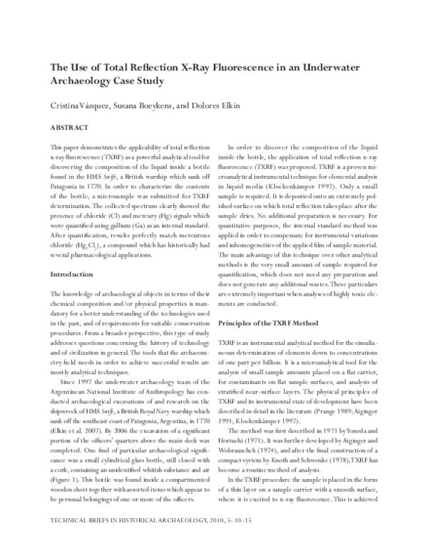 (PDF) The Use of Total Reflection X-Ray Fluorescence in an underwater Archaeology Case Study