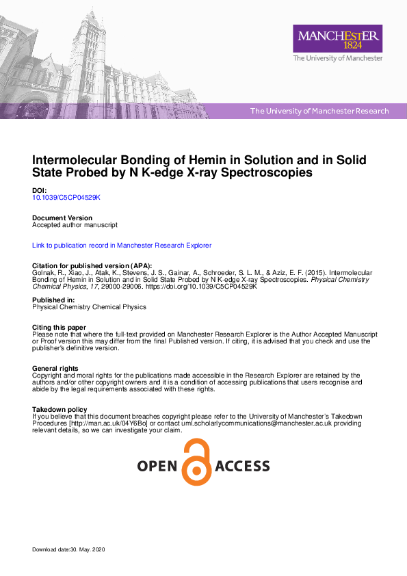 (PDF) Hemin Bonding Studied by N K-edge Spectroscopy
