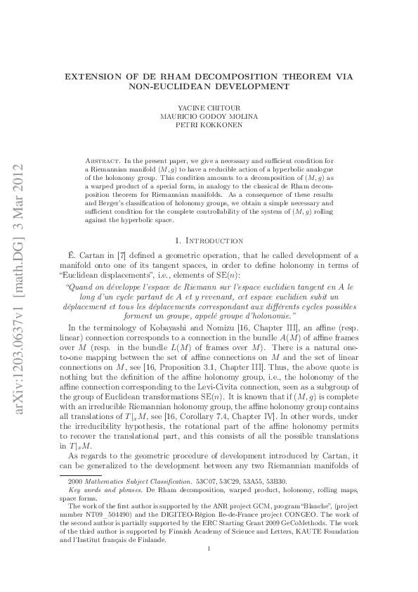 (PDF) Non-Euclidean de Rham Decomposition Criteria