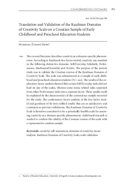 (PDF) Translation and Validation of the Kaufman Domains of Creativity ...