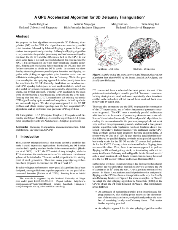 Pdf A Gpu Accelerated Algorithm For 3d Delaunay Triangulation 