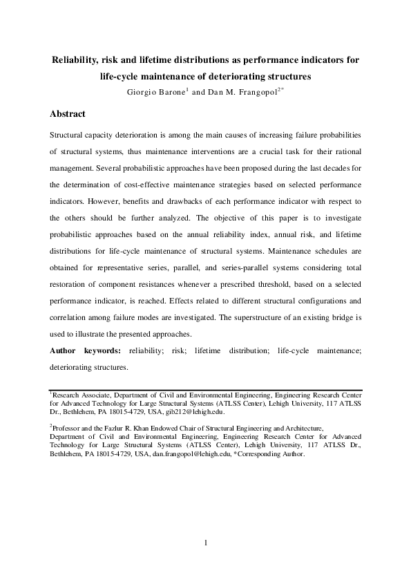 Pdf Reliability Risk And Lifetime Distributions As Performance Indicators For Life Cycle